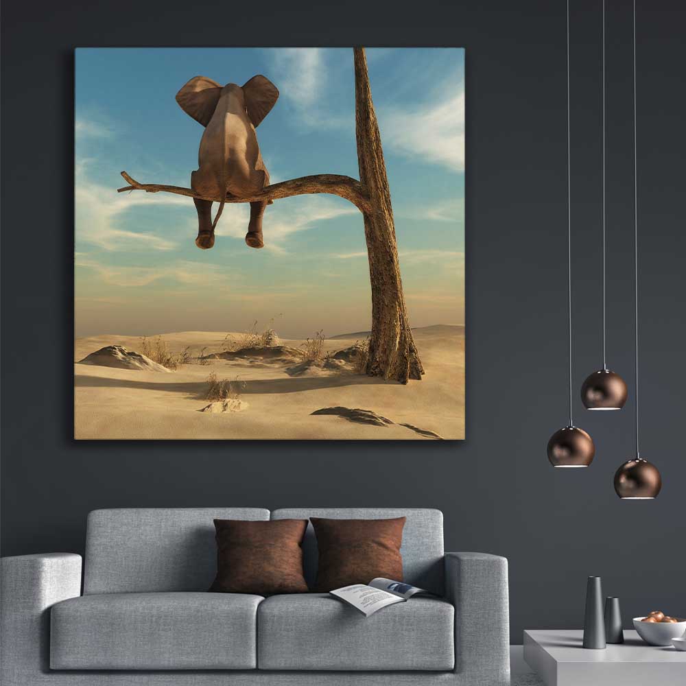 Pondering Elephant Animal Wall Art Print or Canvas - Printivart